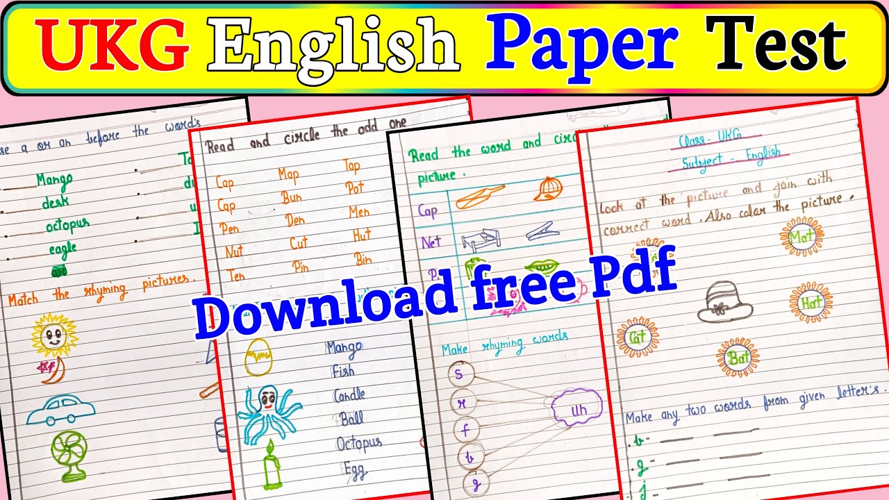 UKG English Test Paper Worksheet/ UKG English Worksheet/ UKG English ...