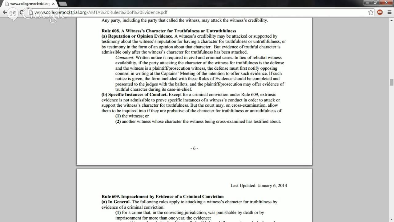 Crash Course Rules of Evidence - Rule 608 Character Evidence of ...