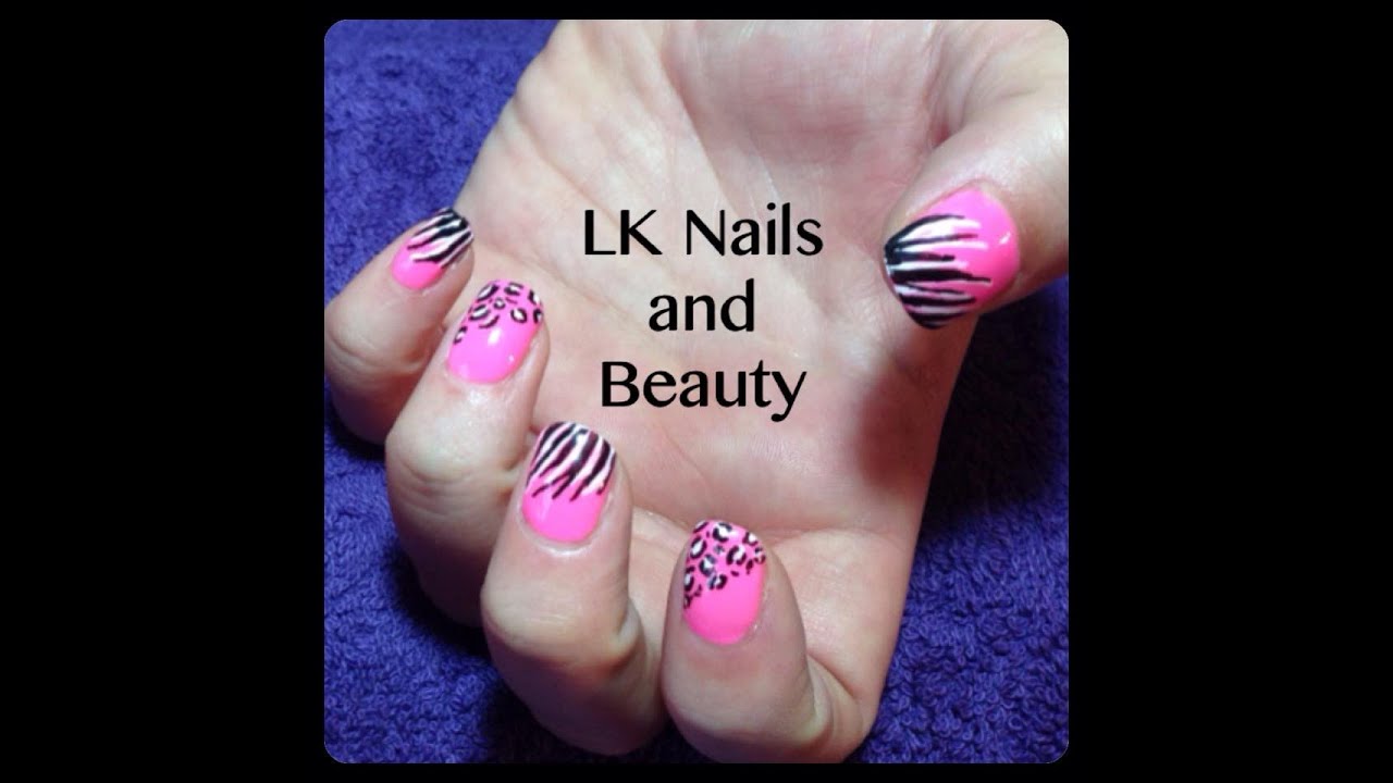 Bright and wild nail art tutorial by hand leopard and zebra - YouTube