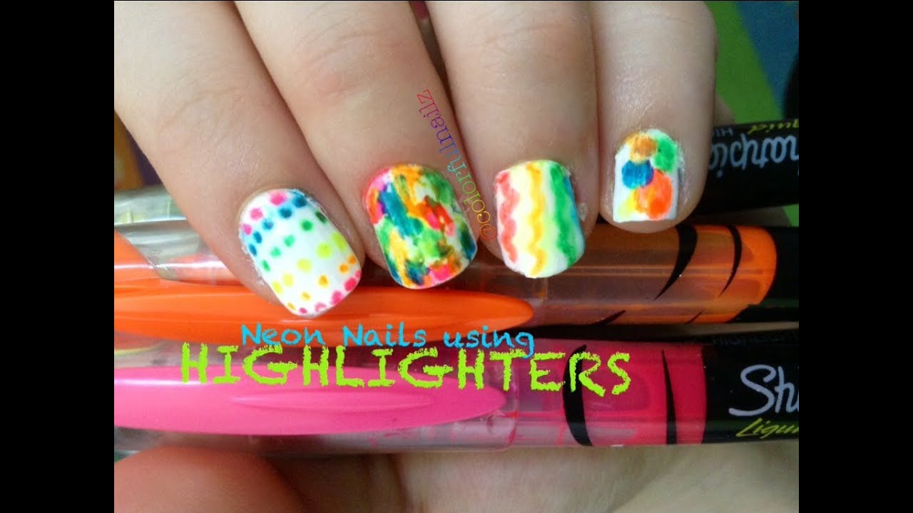 EASY Nail Art w/ HIGHLIGHTERS! No Tools Needed! - YouTube