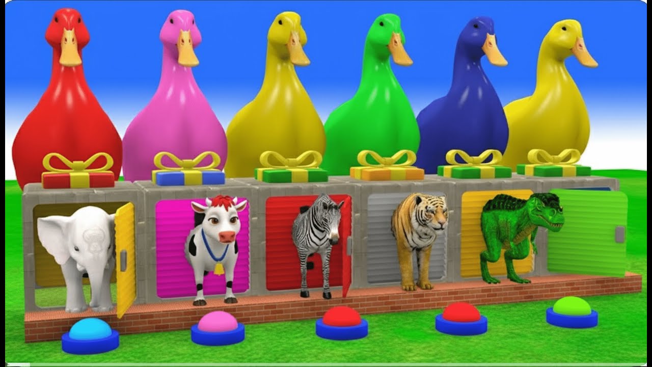 Long Slide Game With Cow, Elephant, Gorilla, Hippo, Tiger |Funny 3D ...