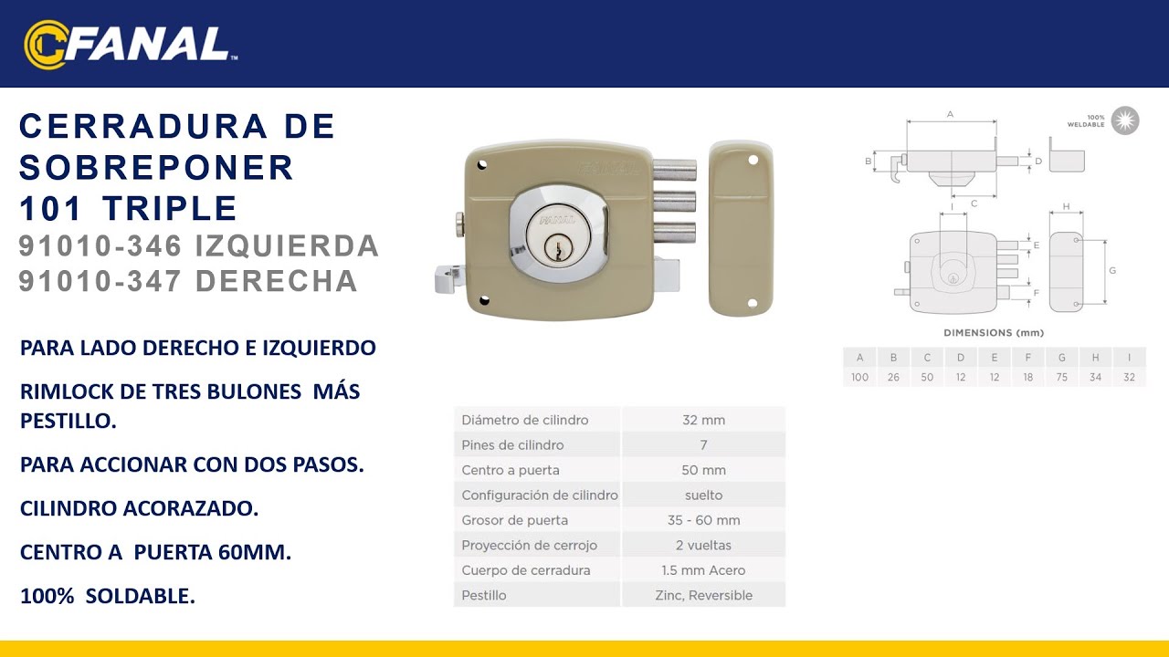 Instalación Cerradura de Sobreponer (Rimlock) de 3 pasadores (machos ...