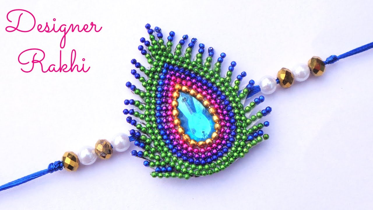How to make Peacock Feather Rakhi at home|Homemade Designer Rakhi ...