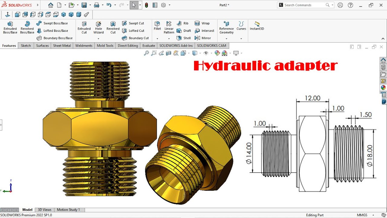 Sketch hydraulic adapter tutorial in solidworks | Brass adapter | How ...