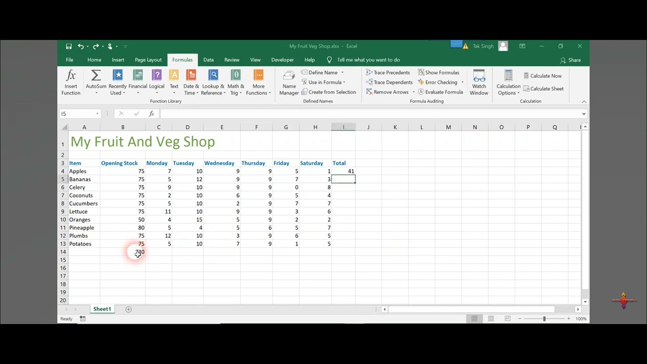 How to Input numbers in cells, using the AutoSum function horizontally and veristically. - YouTube