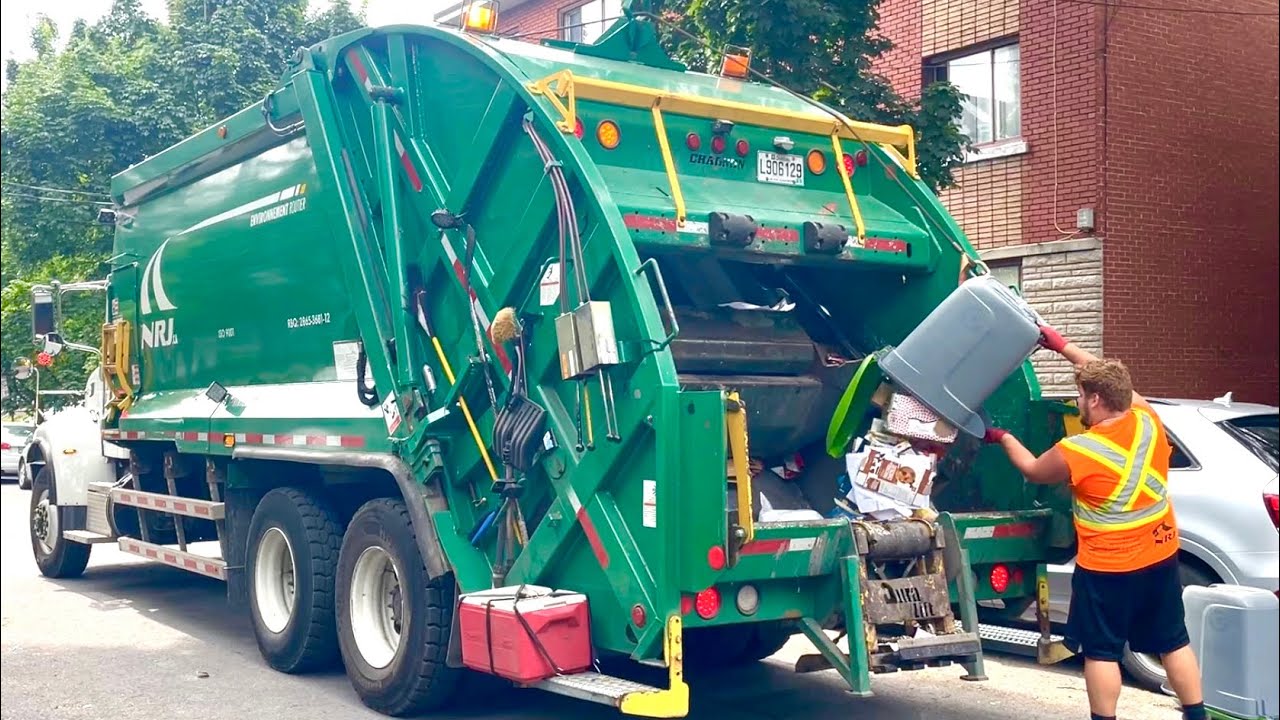 Pete Chagnon Rear Loader Garbage Truck on Mini Montreal Recycle Cans ...