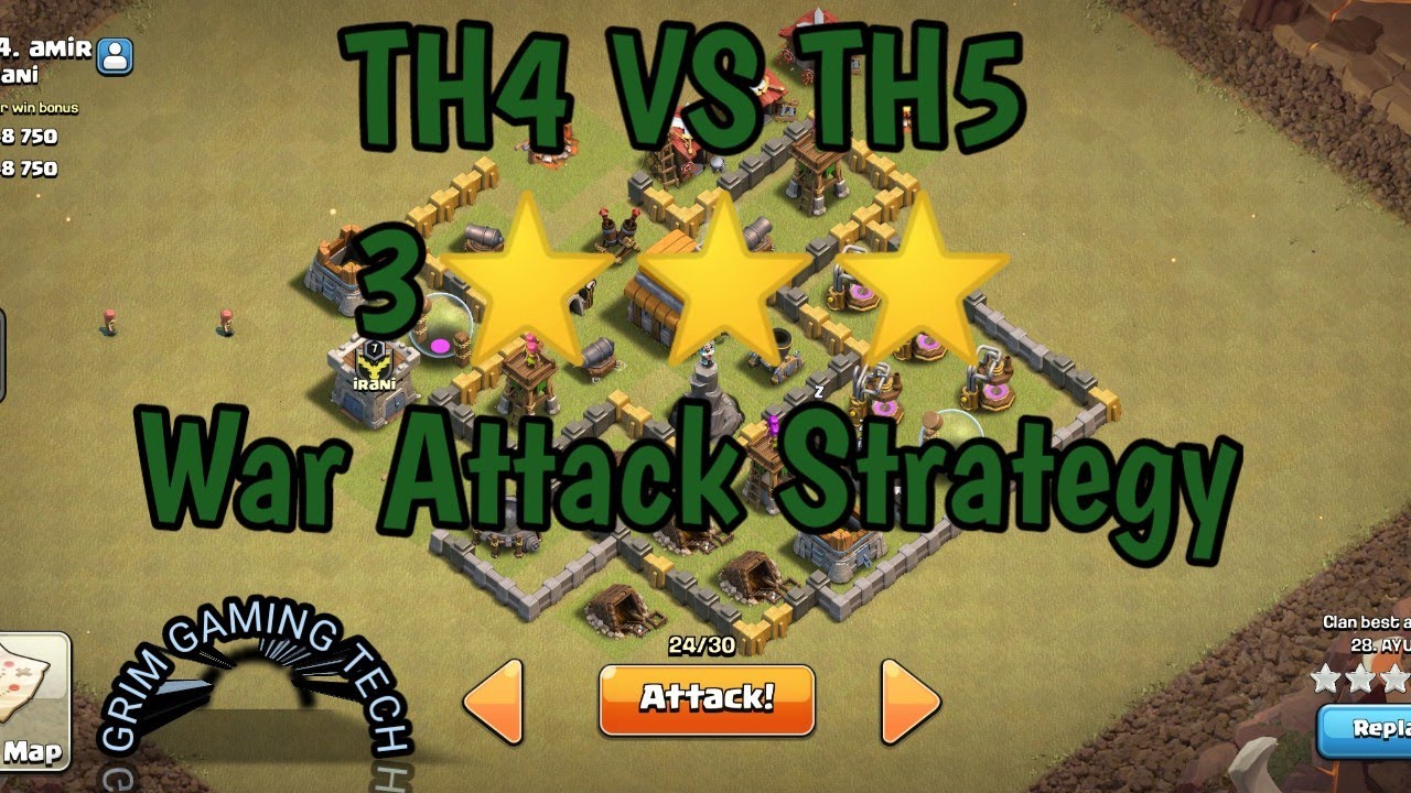 Th4 vs Th5 War attacks 3 stars Strategy - Clash Of Clans - 100% ...