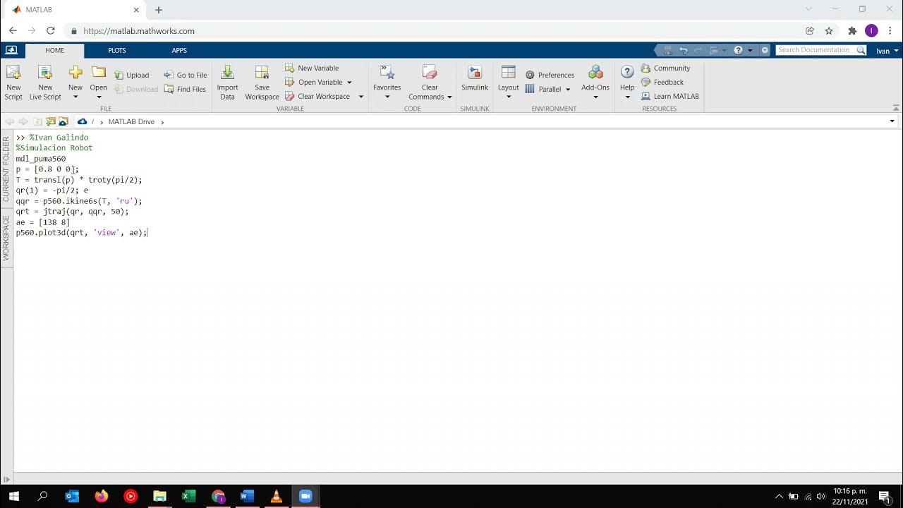 SIMULACION ROBOT PUMA560 MATLAB - YouTube