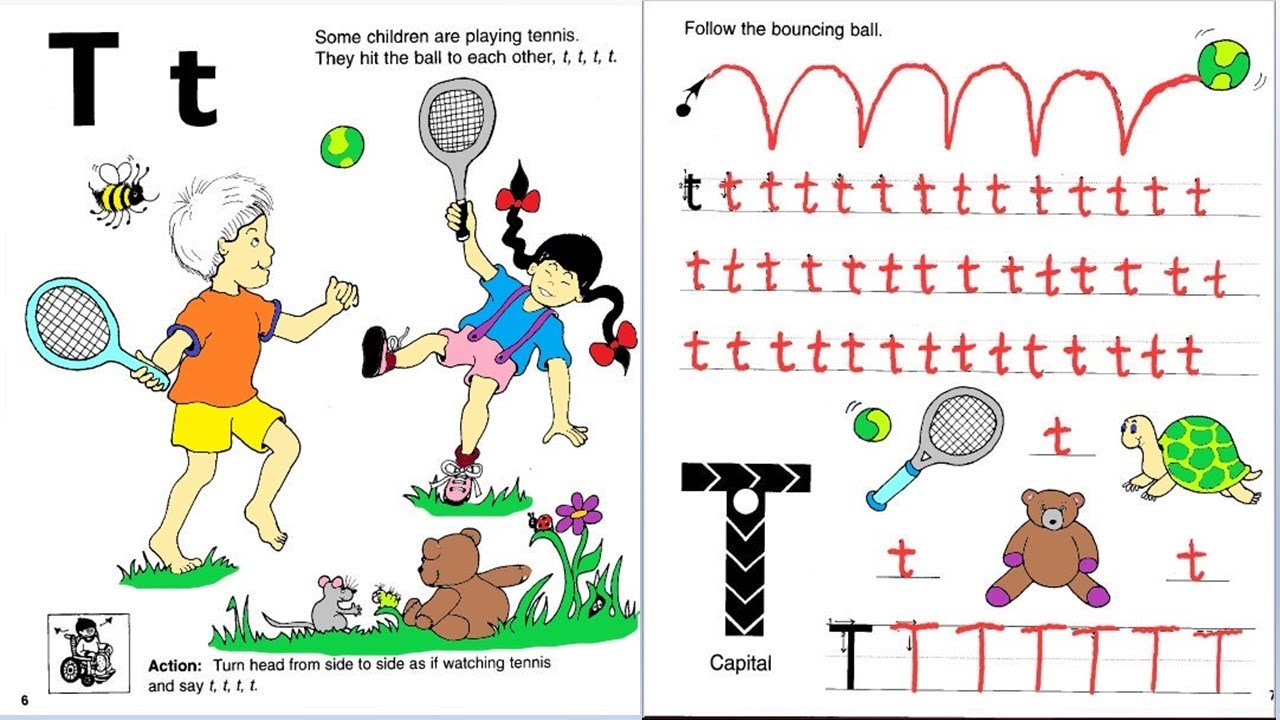 Jolly Phonics | Workbook 1 | Pages 6 & 7 - Letter Tt - YouTube
