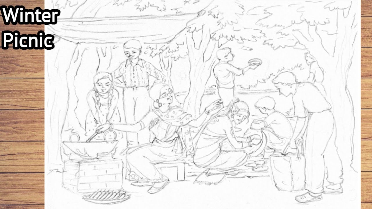 Family picnic drawing easy step by step | picnic drawing scenery_maam ...