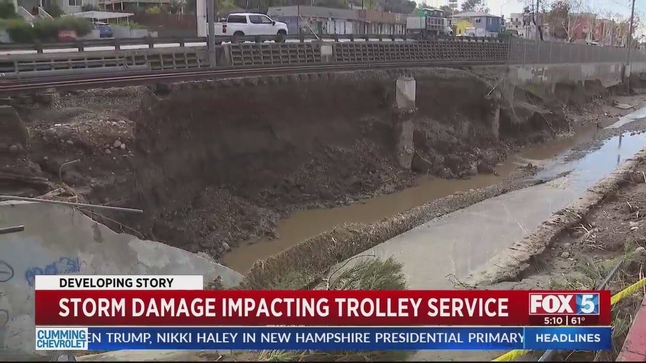 Storm Damage Impacting Trolley Service across San Diego - YouTube