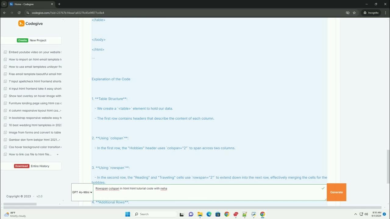 Rowspan colspan in html html tutorial code with neha - YouTube