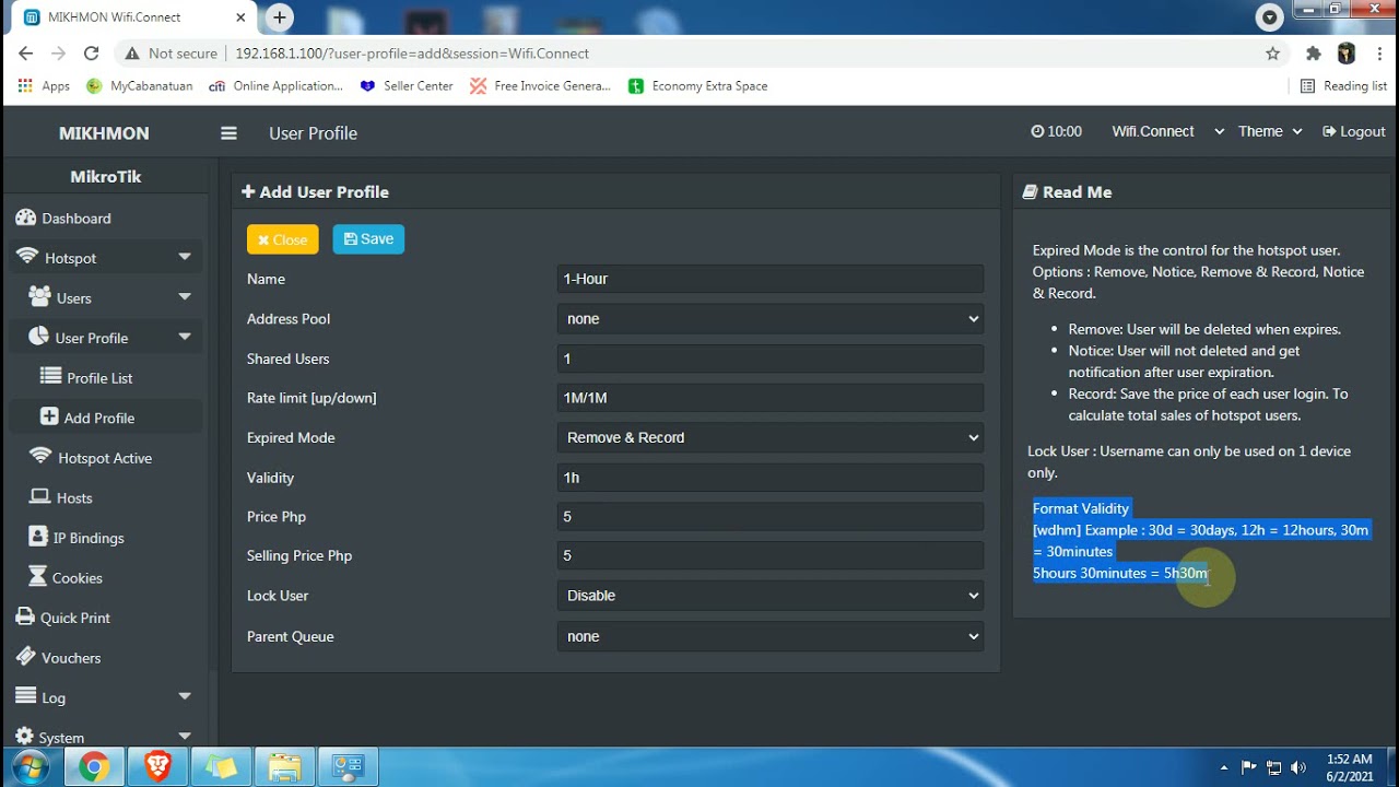 Add Profiles, Time and rates on mikhmon - YouTube