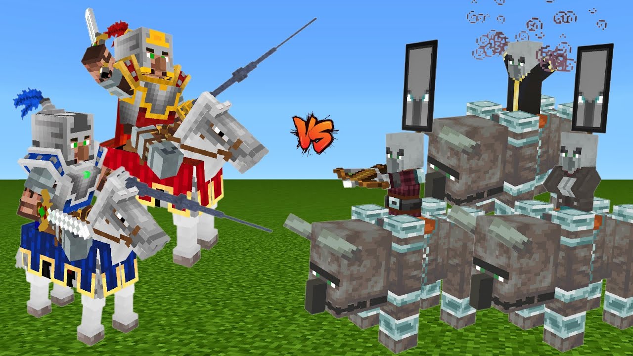 villager knight vs pillager evoker on ravager - YouTube