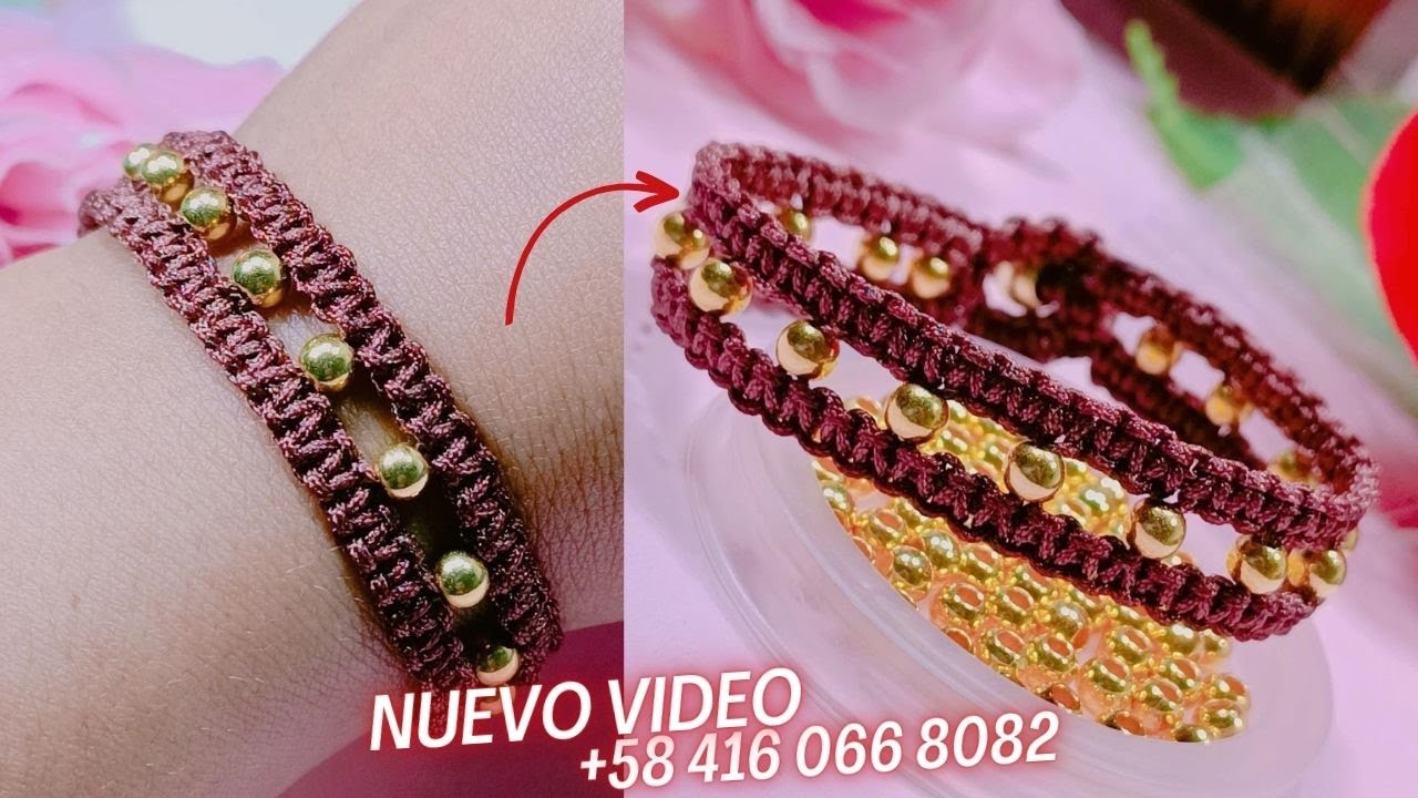 Pulsera de balines con tejido de nudo plano doble - YouTube