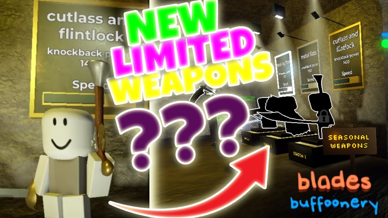 NEW SEASON 1 WEAPONS SHOWCASE IN ROBLOX BLADES AND BUFFOONERY! [Cutlass ...