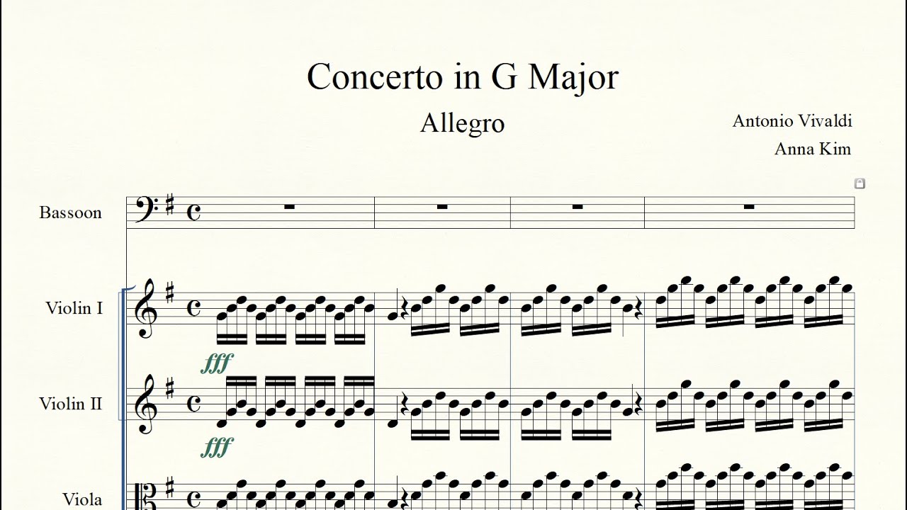 Vivaldi - Concerto for Bassoon, Strings, and B. C. in G Major, RV 494 ...
