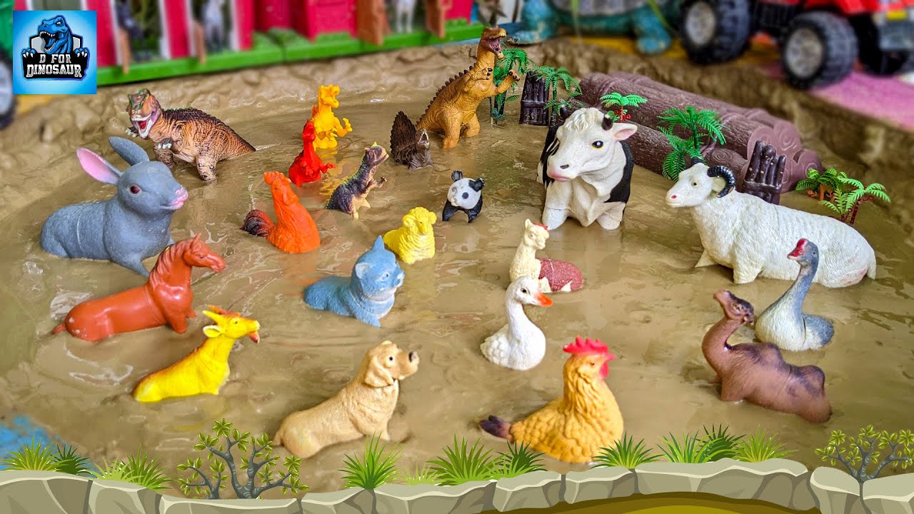 Dino Farm Mud Madness! Carnivore Dinosaurs Meet Farm Animals | Fun ...