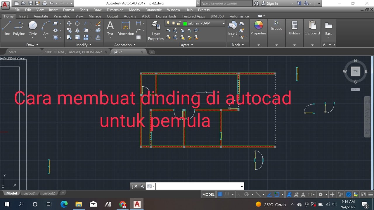 CARA MUDAH MEMBUAT DINDING DI AUTOCAD UNTUK PEMULA - YouTube
