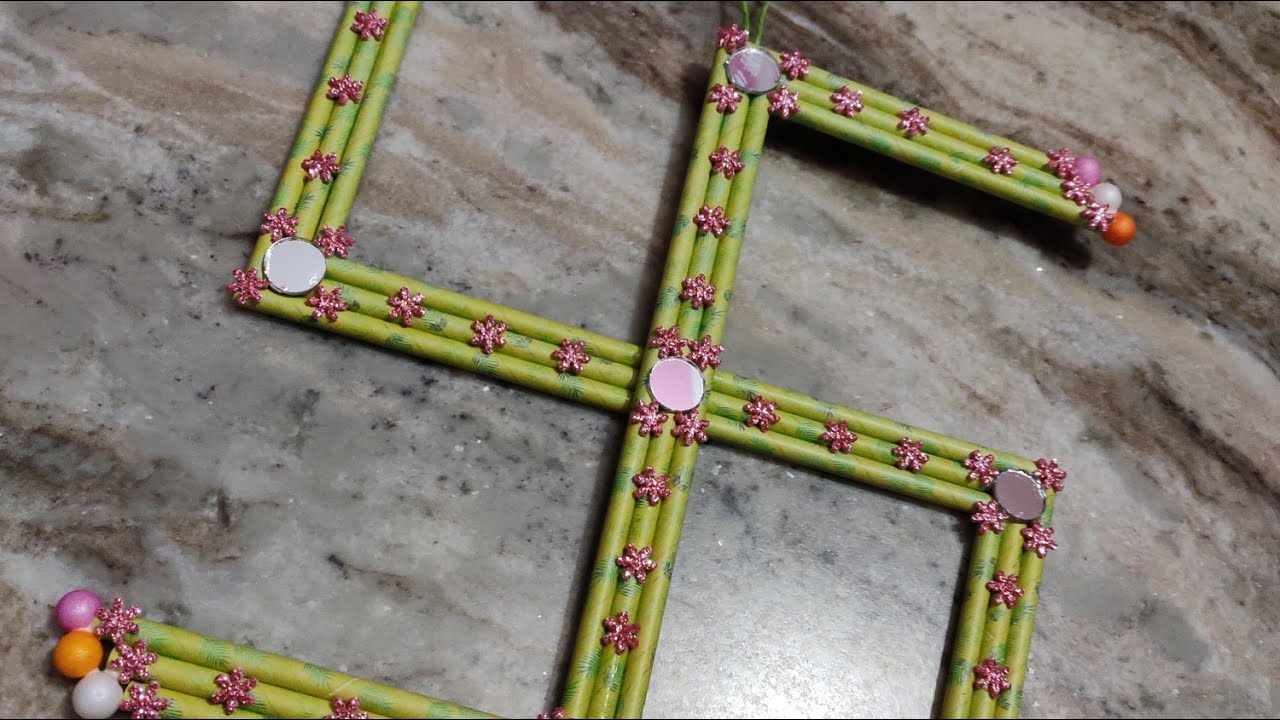 Paper straw craft satya making idea for wall decoration/DIY Satya with ...