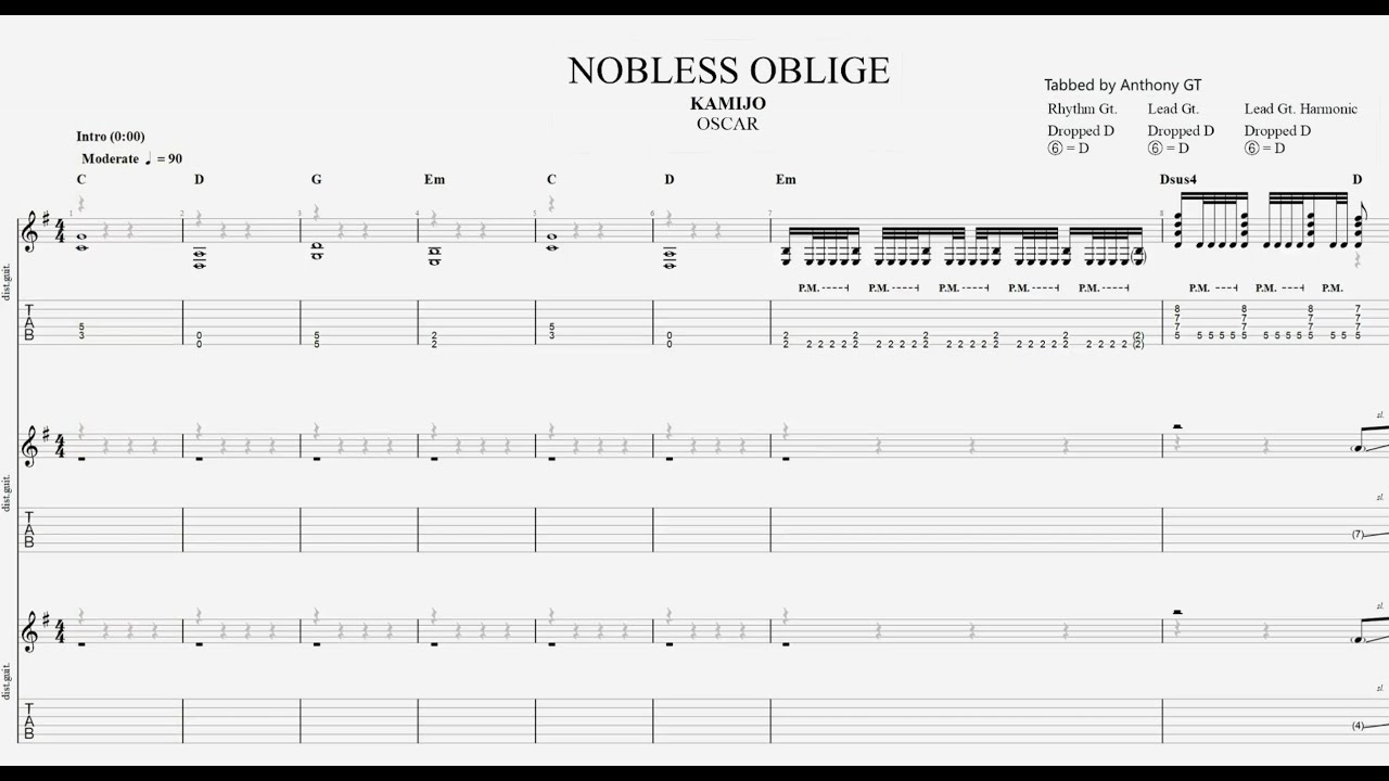 KAMIJO - NOBLESS OBLIGE (OSCAR) Guitar Tab - YouTube