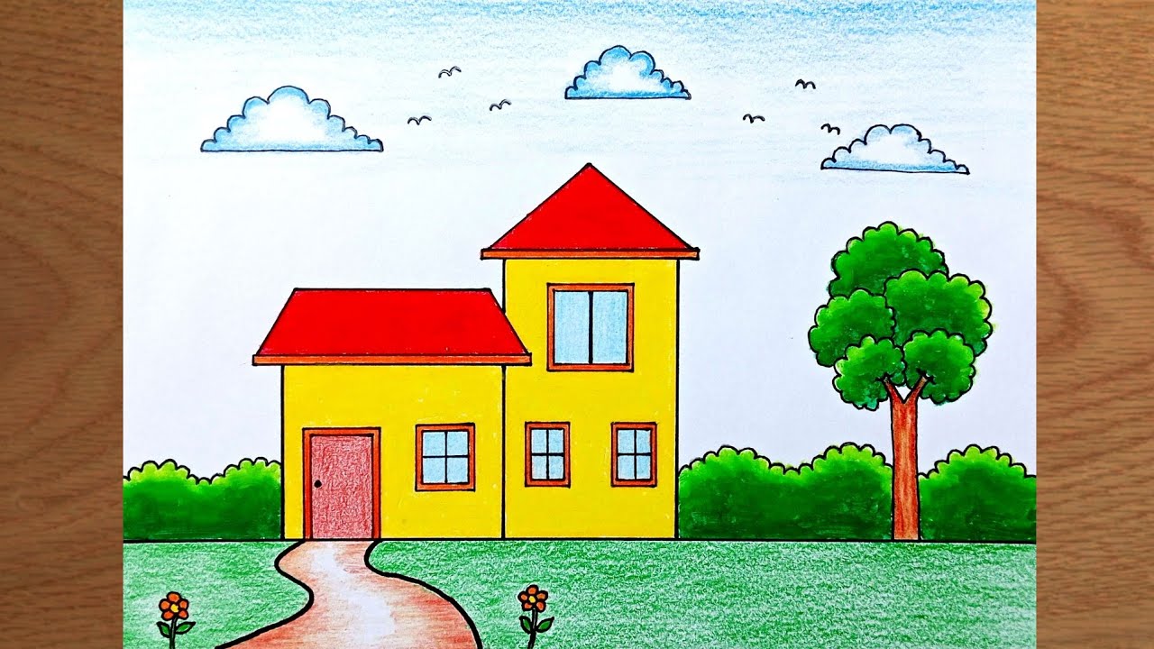 How to draw an easy house step by step for beginners//Very easy - YouTube