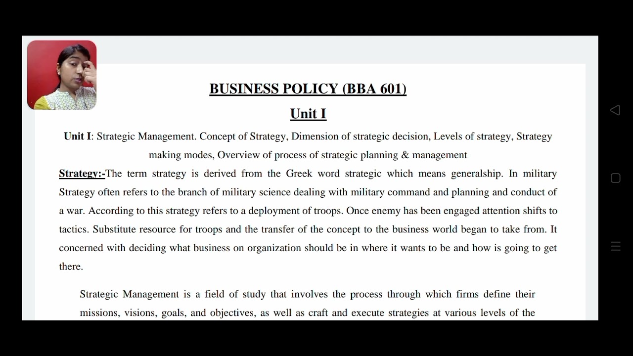 B.B.A. 6th Sem. Business Policy, Unit -1, Lec-1, Topic- Introduction of ...