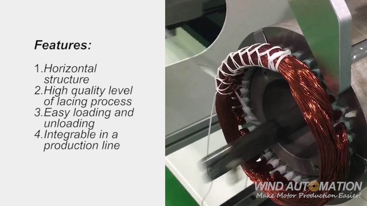 Big and heavy stator coil lacing machine - YouTube