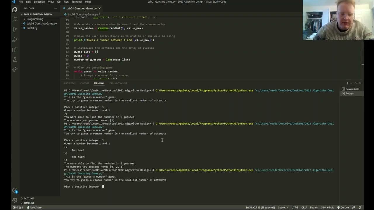 Algorithm Design: Lab 01, Guessing Game - YouTube