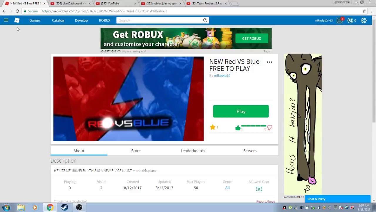 roblox join my game red vs blue by mikaelp10 - YouTube