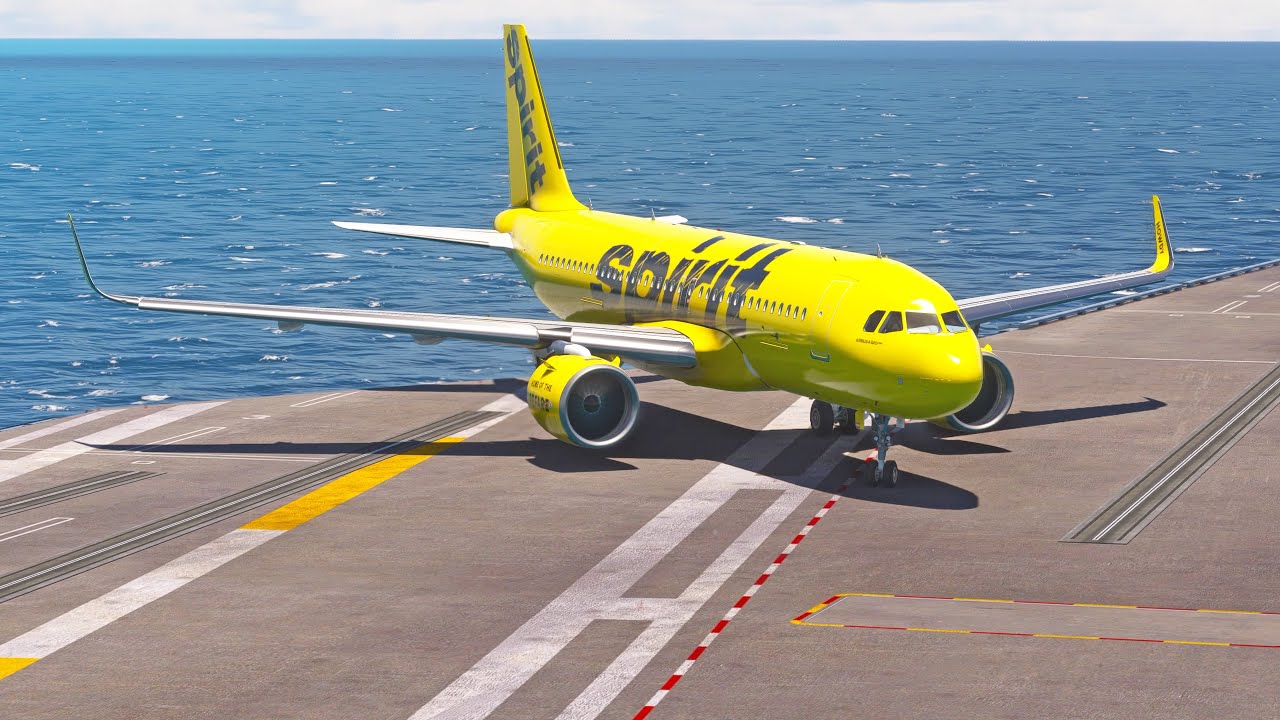 Insane Takeoff Spirit Airlines Airbus A320neo from Aircraft Carrier ...