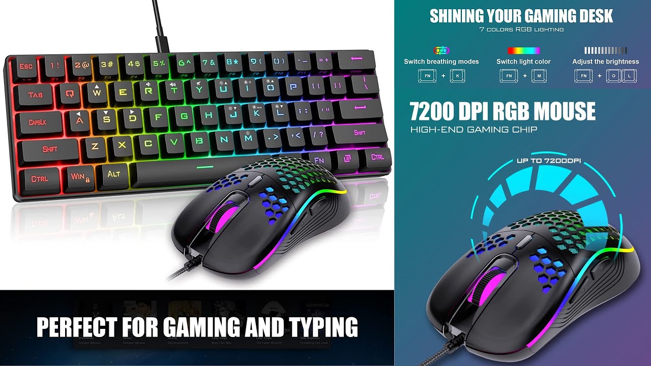 RedThunder 60% Gaming Keyboard and Mouse Combo, Ultra-Compact 61 Keys ...