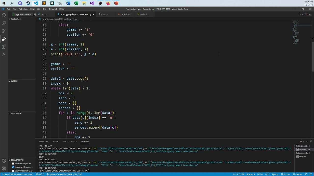 Python Solution for 2021 Advent of Code - Day 3 - Binary Diagnostic - YouTube