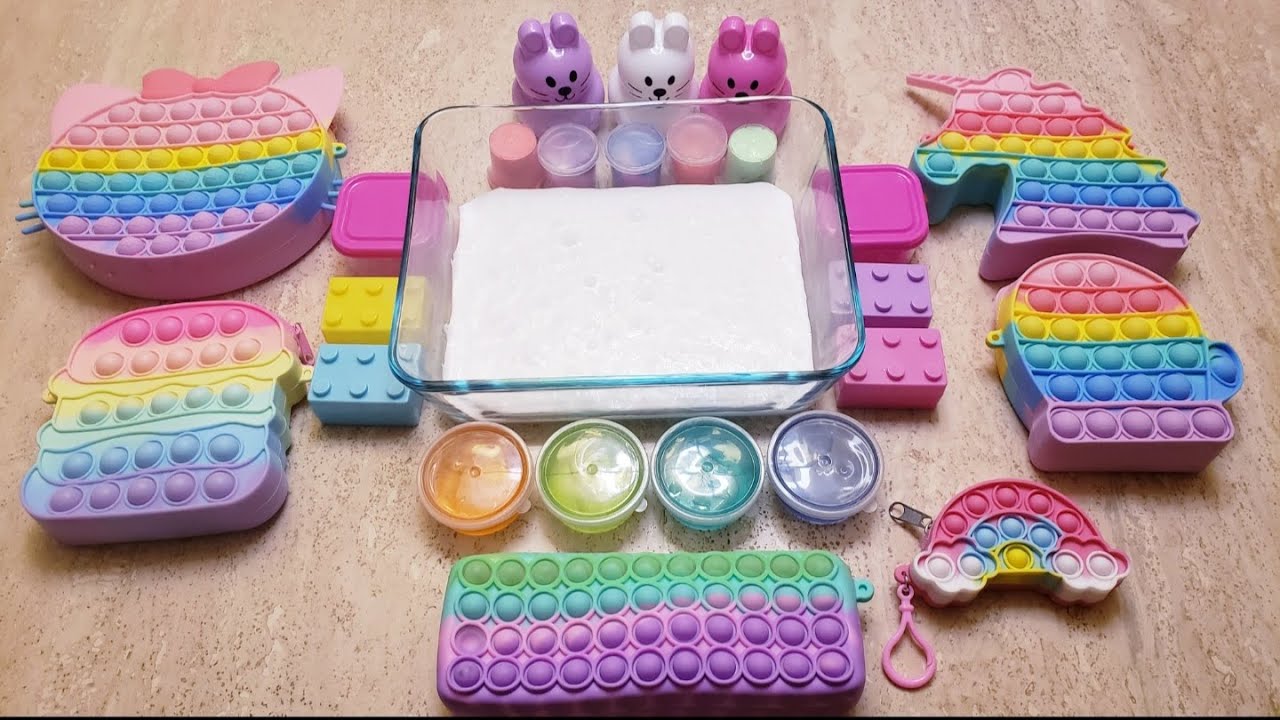 POP IT☆ Rainbow ☆ Unicorn Slime Mixing Makeup & Random things ASMR DIY ...