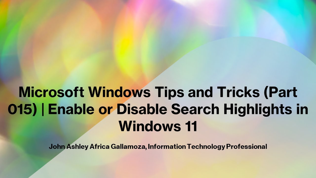 Microsoft Windows Tips and Tricks (Part 015) | Enable or Disable Search ...