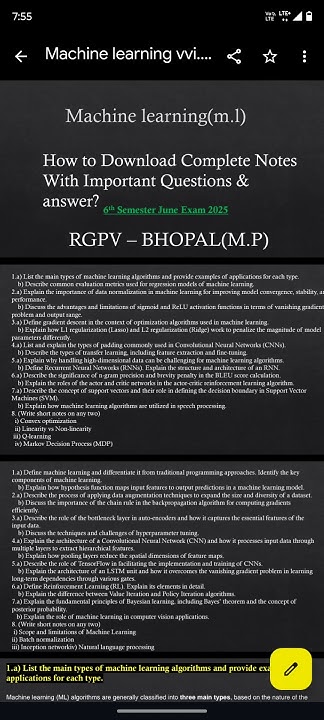 Machine learning VVI Questions RGPV - YouTube