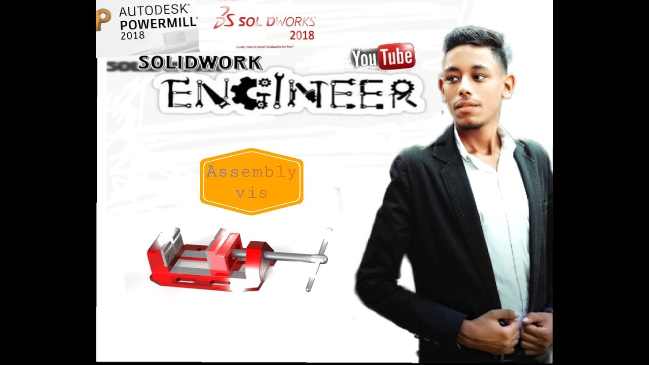 Solid work tutorial. Assembly vis .. / تجميع بارتات الملزمة في سولد ورك وتعلم العلاقات - YouTube