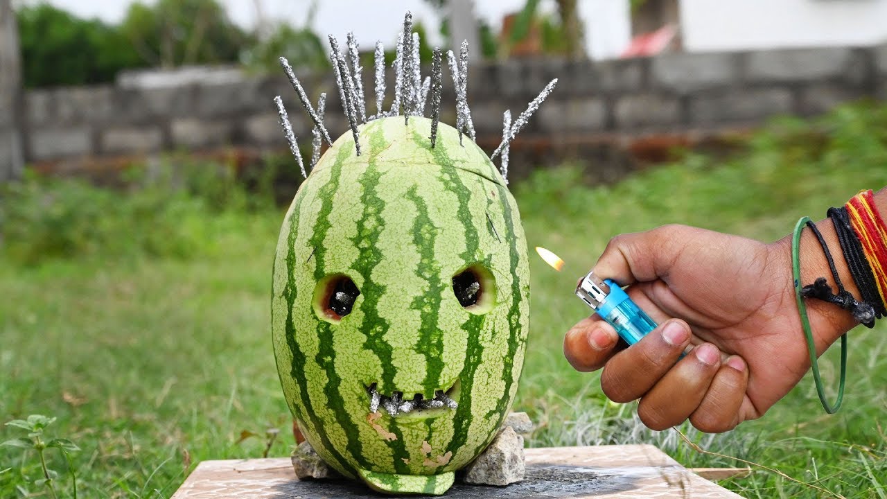 watermelon head with sparkles fire experiment - YouTube