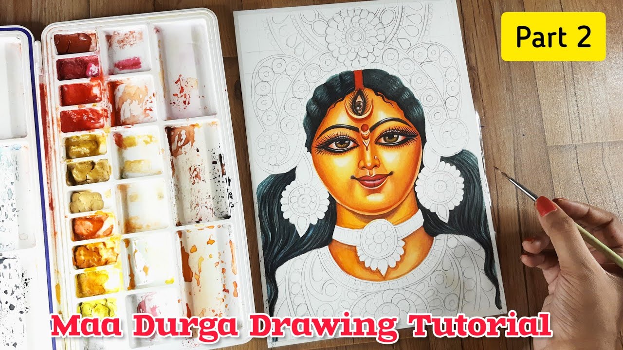 Maa Durga Beautiful Drawing, Outline Tutorial, Durga Mata Drawing ...