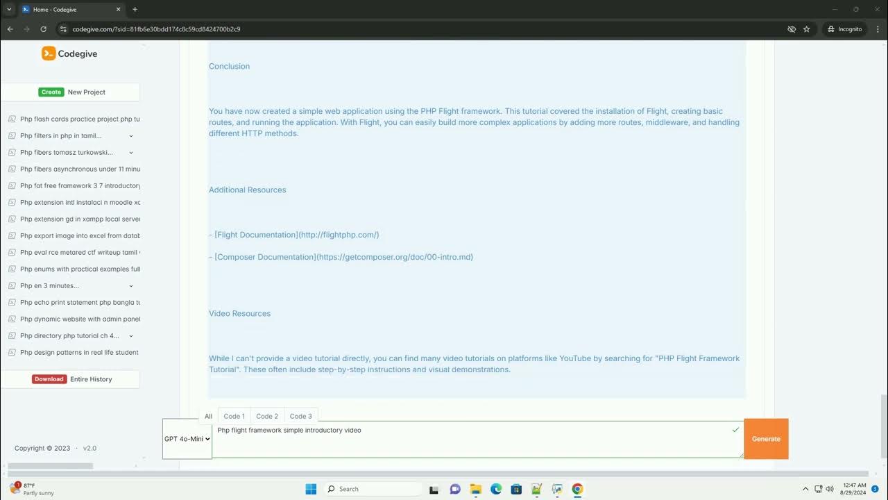 Php flight framework simple introductory video - YouTube