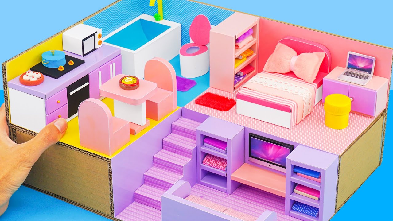 DIY Cardboard House #21 How To Make Miniature House With 4 Colors: Pink ...