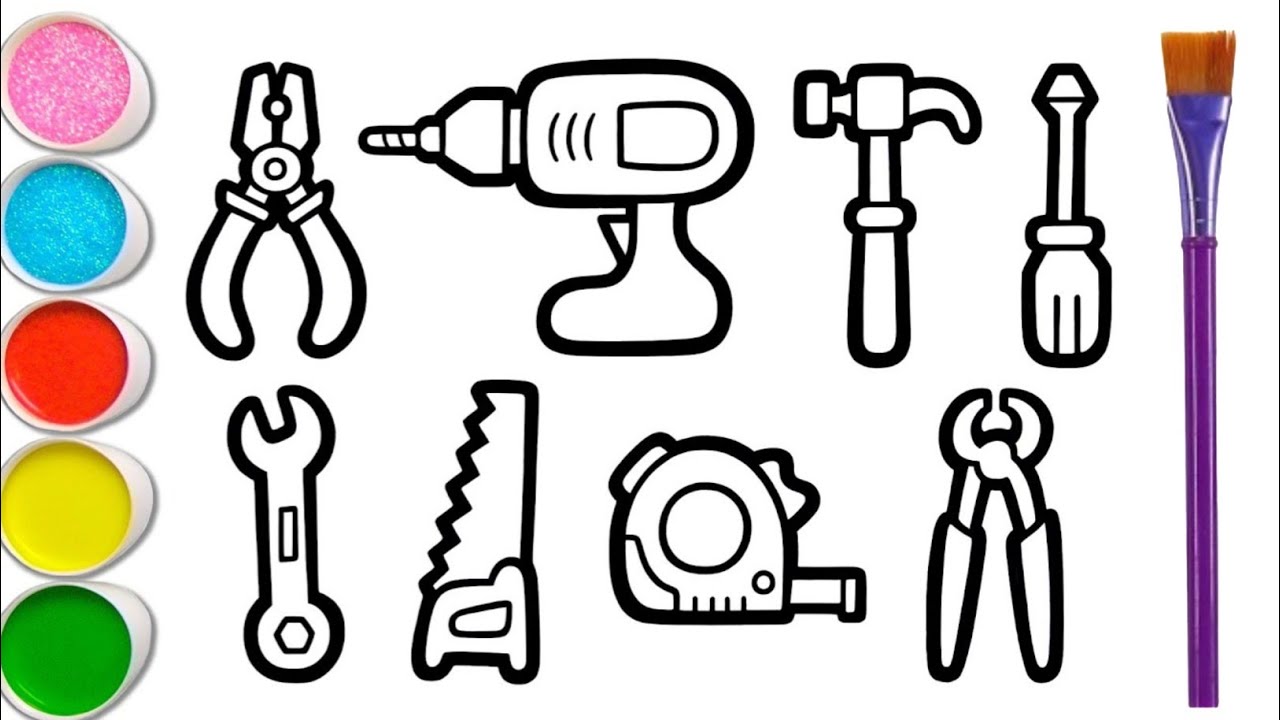 8 Toy Hand Tools Drawing, Painting and Coloring for Kids & Toddlers ...