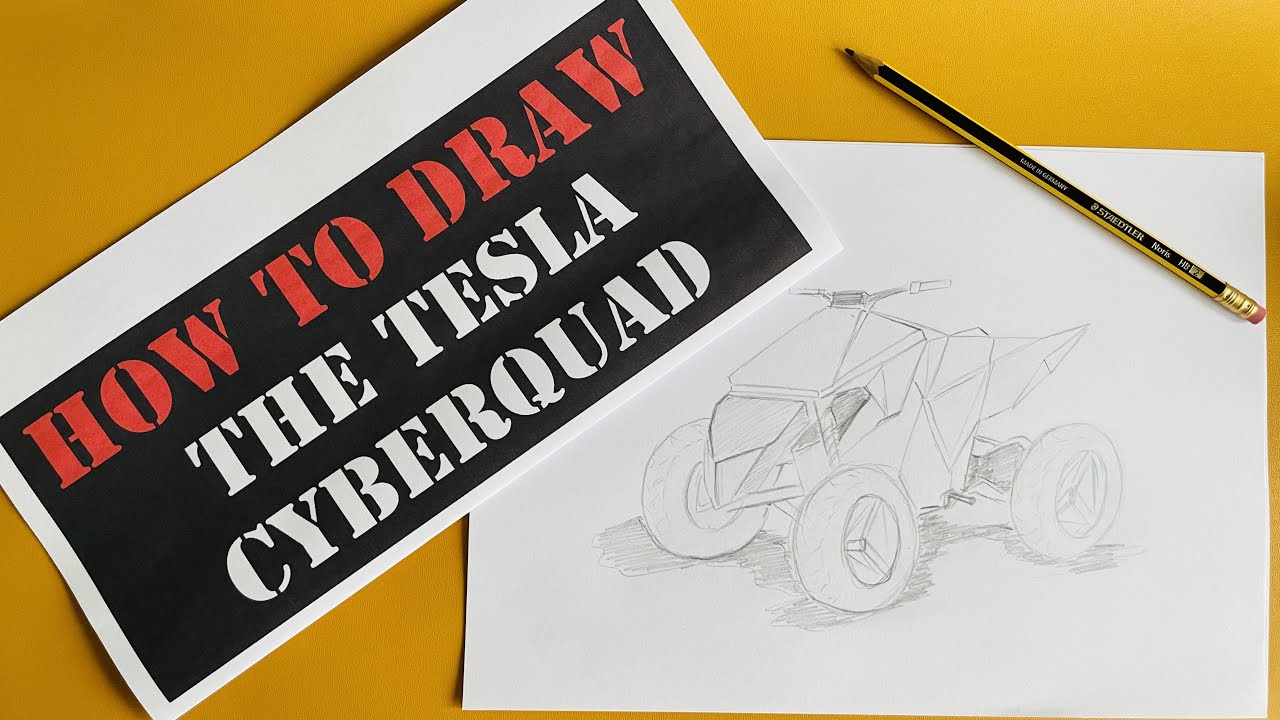 HOW TO DRAW A Tesla CYBER QUAD in 4K POV - Elon Musk - CYBERQUAD # ...