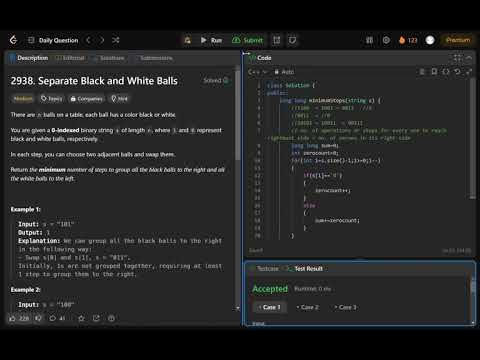 2938. Separate Black and White Balls | C++ | Simple and easy explanation | Leetcode daily | DSA ...