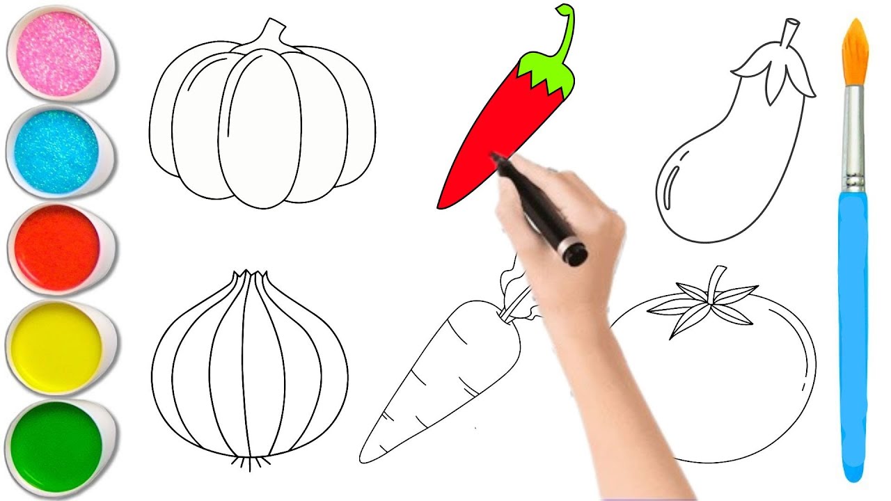 Vegetable Coloring, Painting, Coloring for Kids & Toddlers | How to ...
