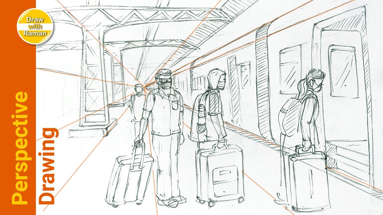 Railway Station Drawing | Corona time Drawing | Perspective Drawing ...