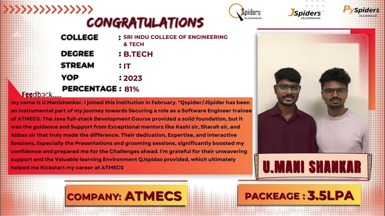 My Placement Journey through Q&JSPIDERS Dilsukhnagar | U Mani shanker ...