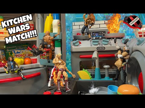 KITCHENS PLAYSET WARS MATCH | Hardcore Championship | WWE Action Figure Match!