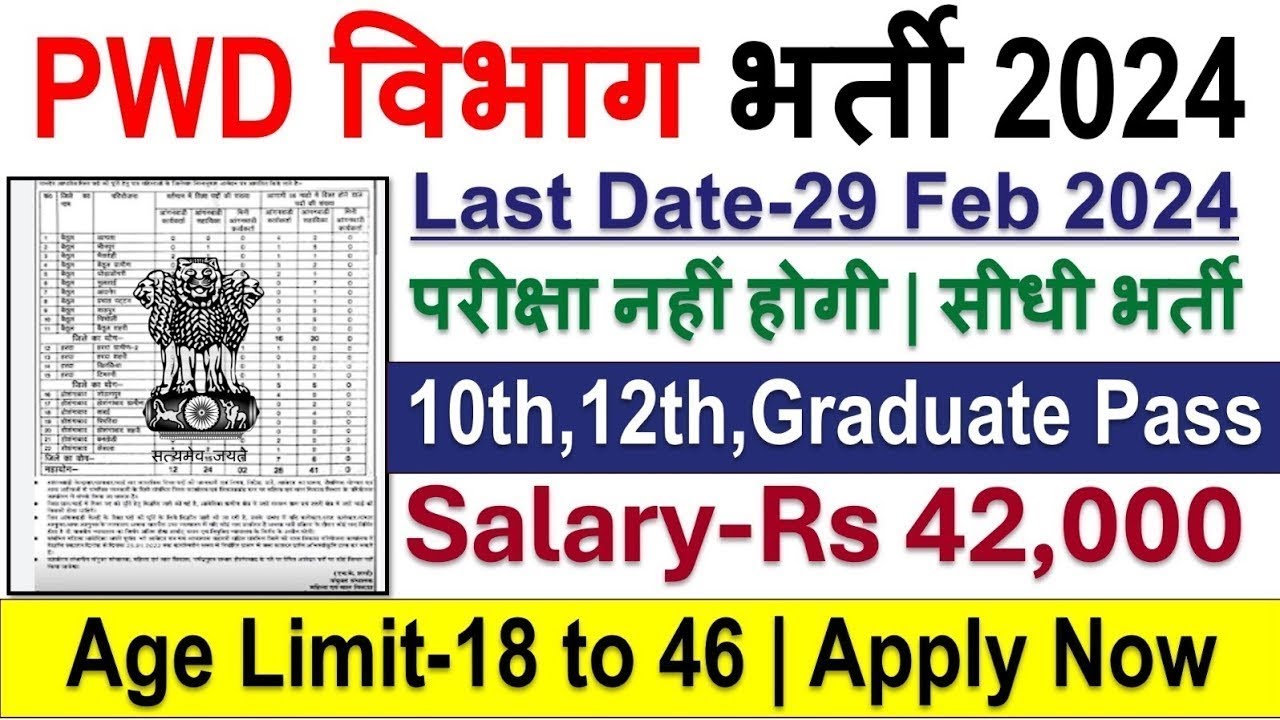 PWD Department Recruitment 2024 | PWD Vacancy 2024 | Latest Government ...