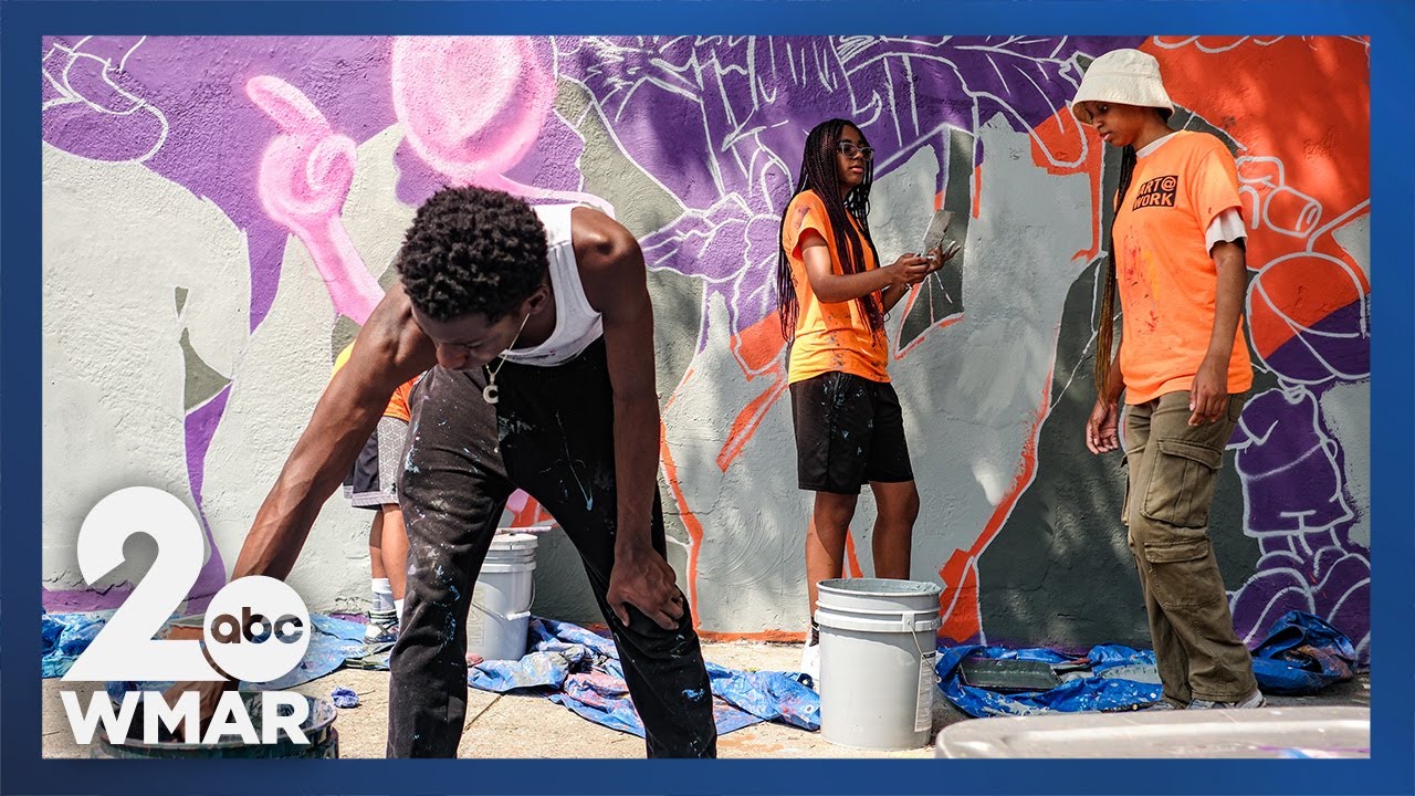 Students and artists team up for new mural - YouTube